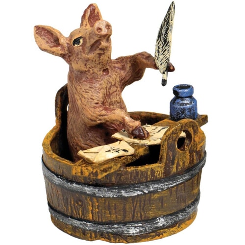 Austrian Bronze Pig In Bucket Writing Letter