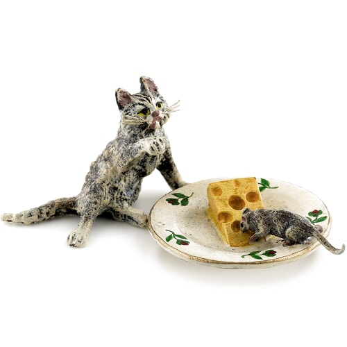 Austrian Bronze Cat, Mouse, Cheese Plate