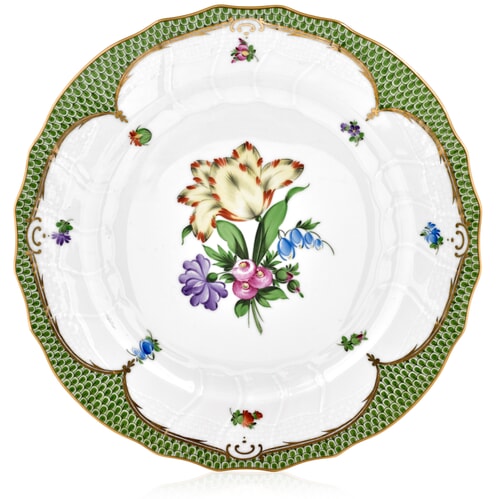 Herend Printemps Green Border Dinner Plate
