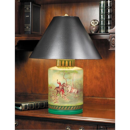 Hunt Scene Ceramic Lamp with Black Shade