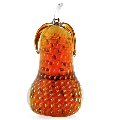 Crystal Pear Sculpture, Amber & Gold