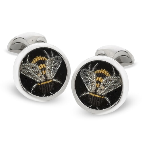 Sterling Silver Embroidered Bee Cufflinks