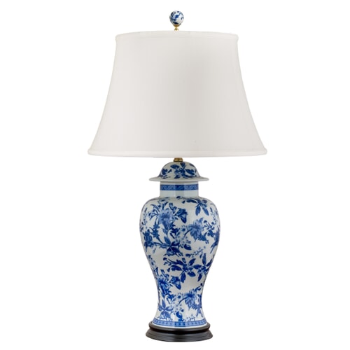 Blue & White Chrysanthemum Temple Jar Lamp