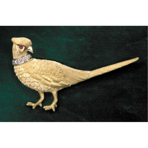 18k Pheasant with Diamond Collar Pin