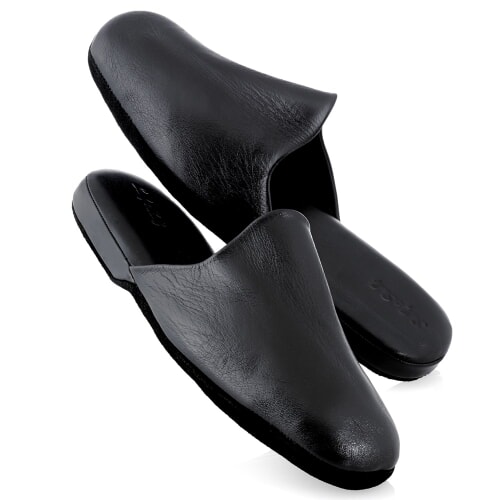 Men's Black Leather Slippers