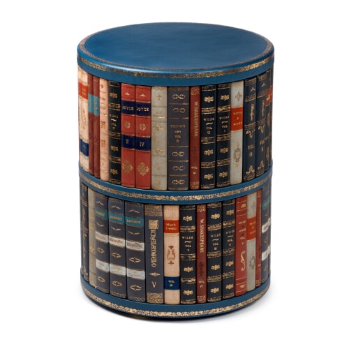 Round Leather Books Side Table