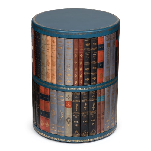 Round Leather Books Side Table