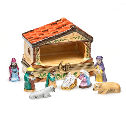 Nativity Manger with Eight Pieces Limoges Box