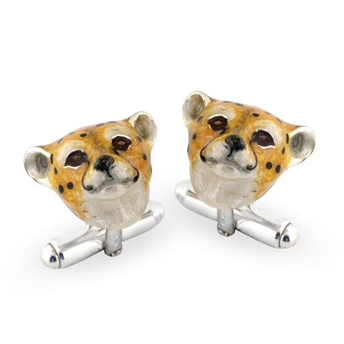 Sterling Silver & Enamel Cheetah Head Cufflinks