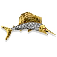 18k Gold & Diamonds Sailfish Pin
