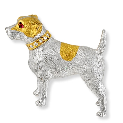 18k White & Yellow Gold Jack Russell Terrier Pin